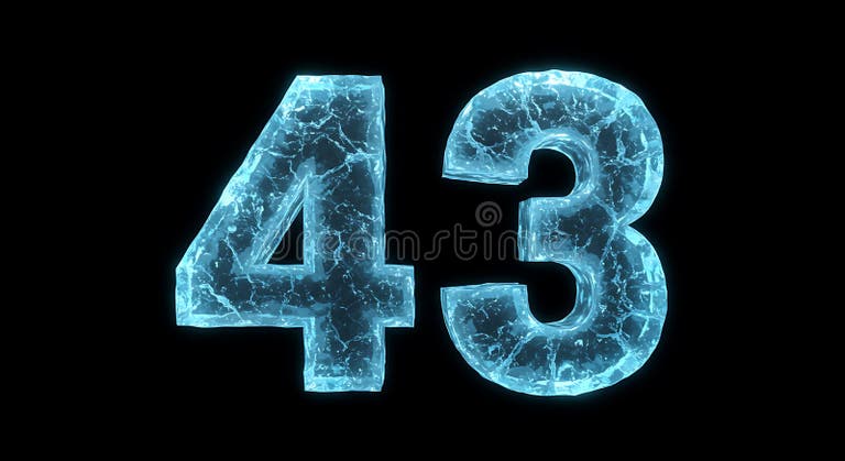 Ice Number Forty Three Glowing Blue Numeric Digit on Black Background ...
