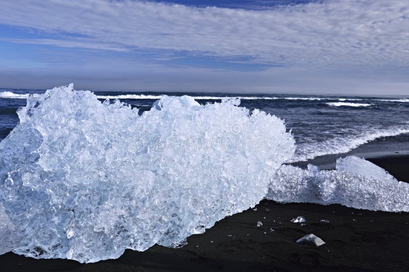 Ice with the Ocean in Iceland Stock Image - Image of black, wave: 77216165