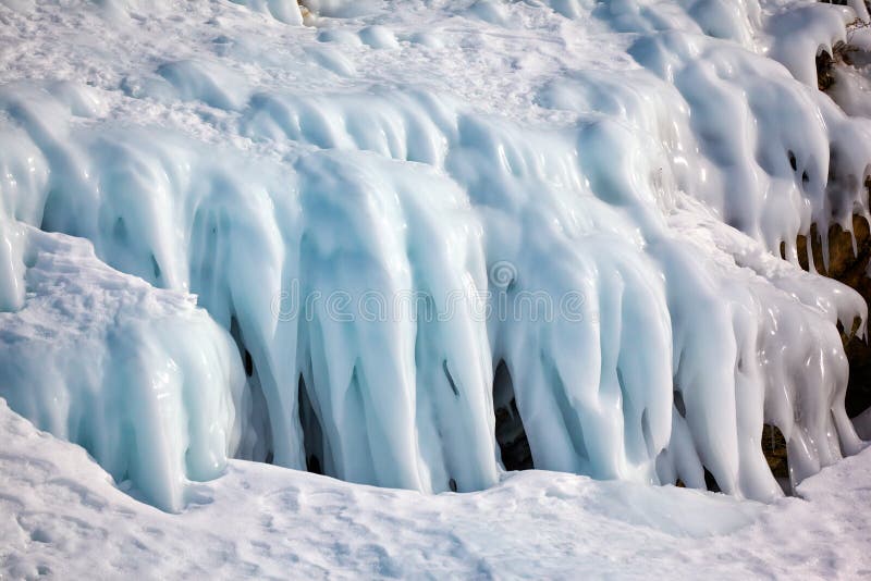Ice Over Rocks Wall on Baikal Lake at Winter Stock Photo - Image of ...