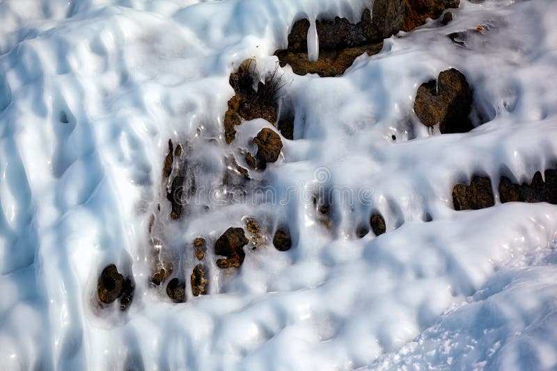 Ice Over Rocks Wall on Baikal Lake at Winter Stock Photo - Image of ...