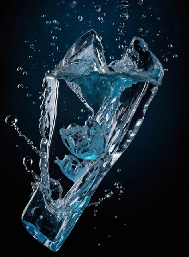 Ice Piece in the Air and Splash Isolated on Dark Background Ai ...