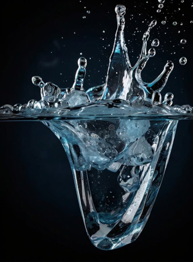 Ice Piece in the Air and Splash Isolated on Dark Background Ai ...