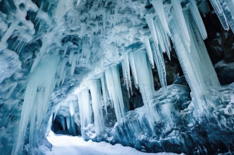 An Ice Pillar Formation Inside a Glacier Cave Stock Image - Image of ...