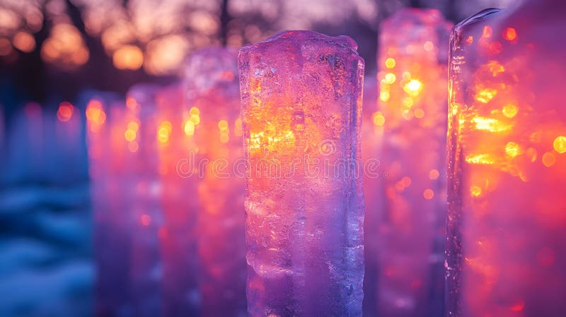 Ice Pillars with Blurred Lights Background - Illustration Stock ...