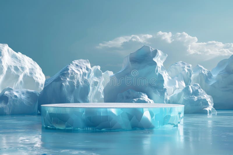 Ice Platform for Product Showcasing Against Mountain Backdrop Stock ...