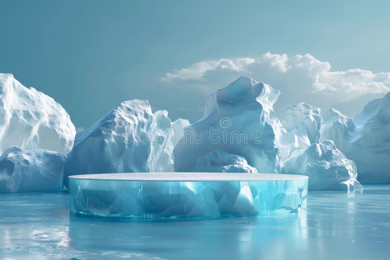 Ice Platform for Product Showcasing Against Mountain Backdrop Stock ...