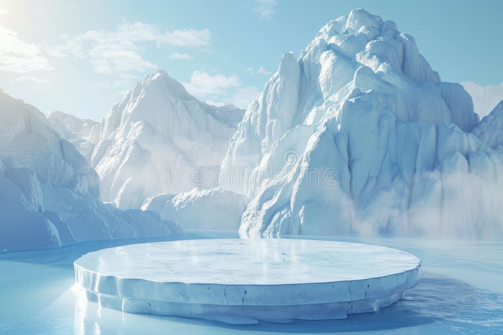 Ice Platform for Product Showcasing Against Mountain Backdrop Stock ...