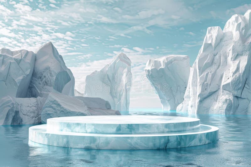 Ice Platform for Product Showcasing Against Mountain Backdrop Stock ...