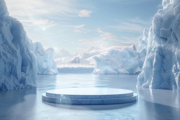 Ice Platform for Product Showcasing Against Mountain Backdrop Stock ...