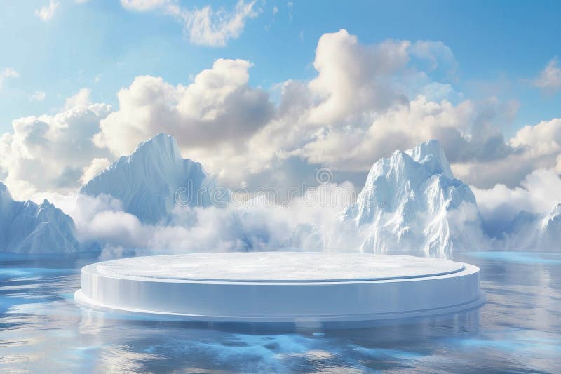 Ice Platform for Product Showcasing Against Mountain Backdrop Stock ...