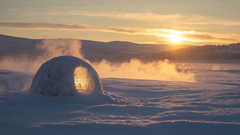 Ice Pod in Snow Field, Cold Steam Rising . Stock Image - Image of white ...