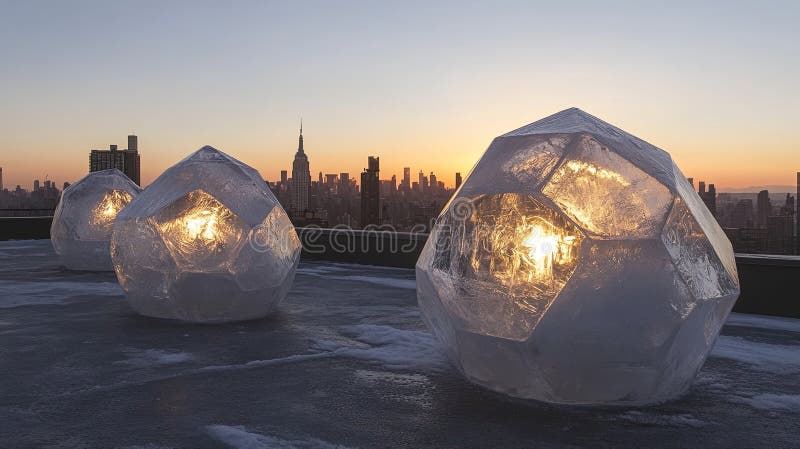Ice Pod on Urban Rooftop, Sunrise Light . Stock Photo - Image of ...