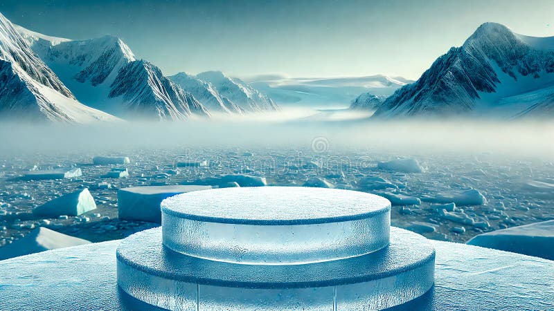 Ice Podium with a Blurred Polar Landscape in the Background Stock ...