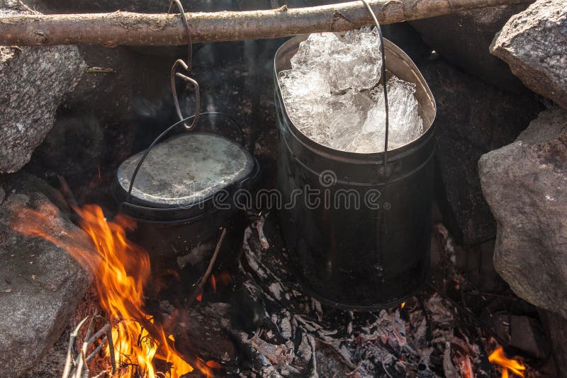 Ice in a pot stock photo. Image of firewood, wood, season - 93143744