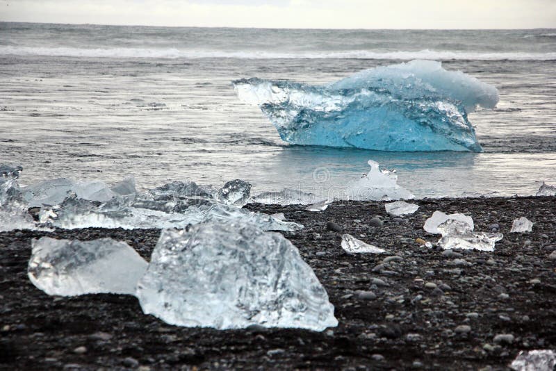 Ice Rocks on Diamond Beach in Iceland Stock Image - Image of black ...