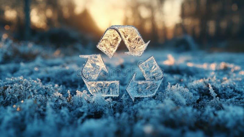 Ice Recycling Symbol on Frosty Grass at Sunrise. Stock Image - Image of ...