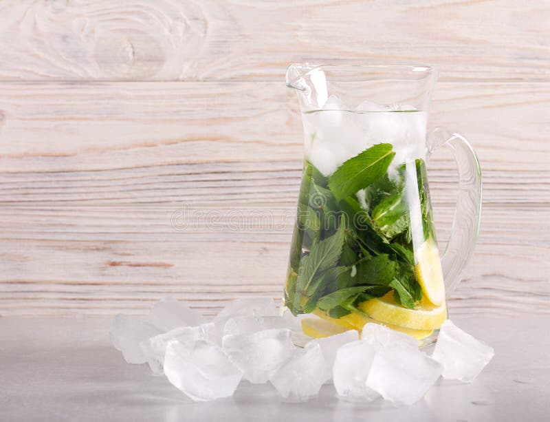 Ice Refreshment Water with Lemon Stock Image - Image of drink, mint ...
