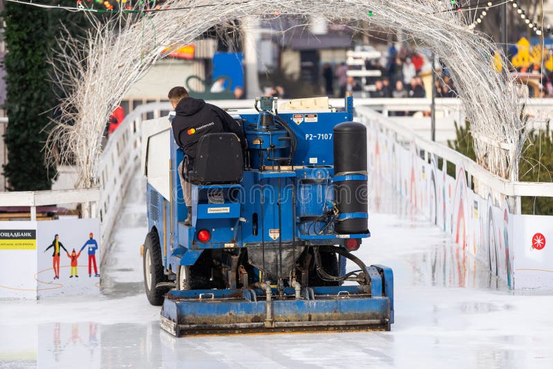 Resurfacing Machine Cleaning Ice Hockey Rink Stock Photo - Image of ...