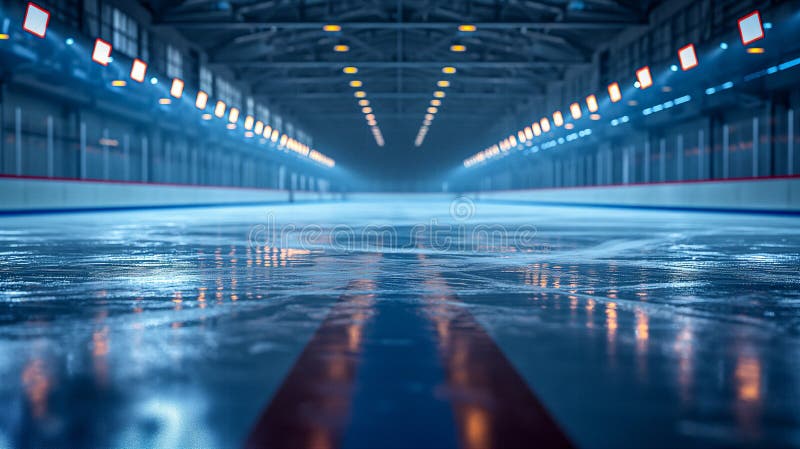 Empty Ice Rink Illuminated by Bright Lights in a Spacious Arena ...