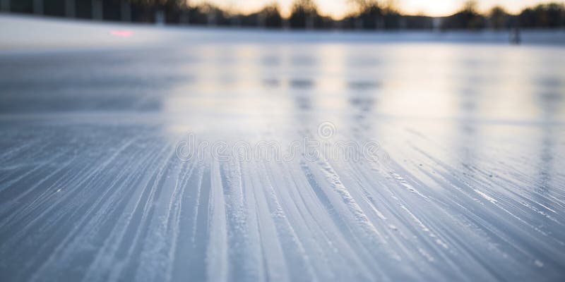 Ice Rink Surface Glistens Under Evening Light, Ready for Skating ...