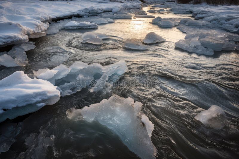 The Ice on a River Cracking and Breaking Apart from the Movement of the ...