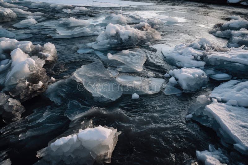 The Ice on a River Cracking and Breaking Apart from the Movement of the ...