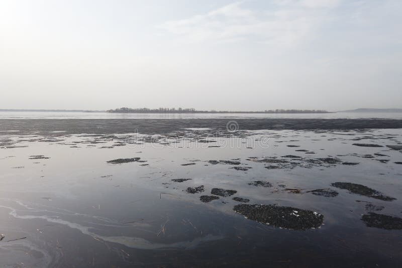 Ice on the River during the Ice Drift Lit by the Setting Sun in the ...
