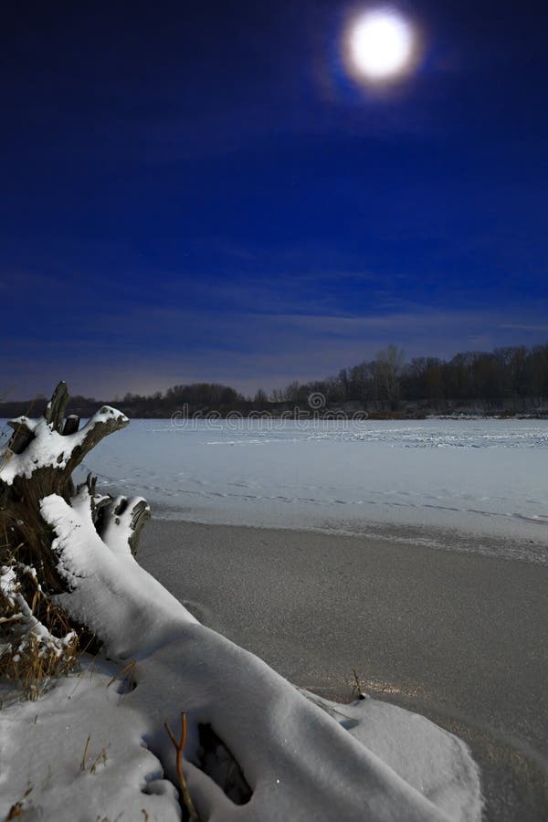 Ice on the River Lit by Moonlight. Stock Photo - Image of winter, moon ...