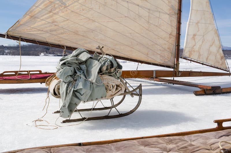 Ice Sailboat and Sled with Canvas Sheets. Stock Photo - Image of sheets ...