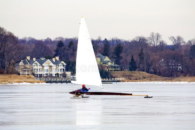 Ice Sailing Boater stock photo. Image of frozen, water - 8241994