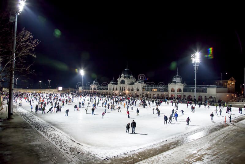 Crowd on Outdoor Ice Rink by Night in Budapest Editorial Image - Image ...