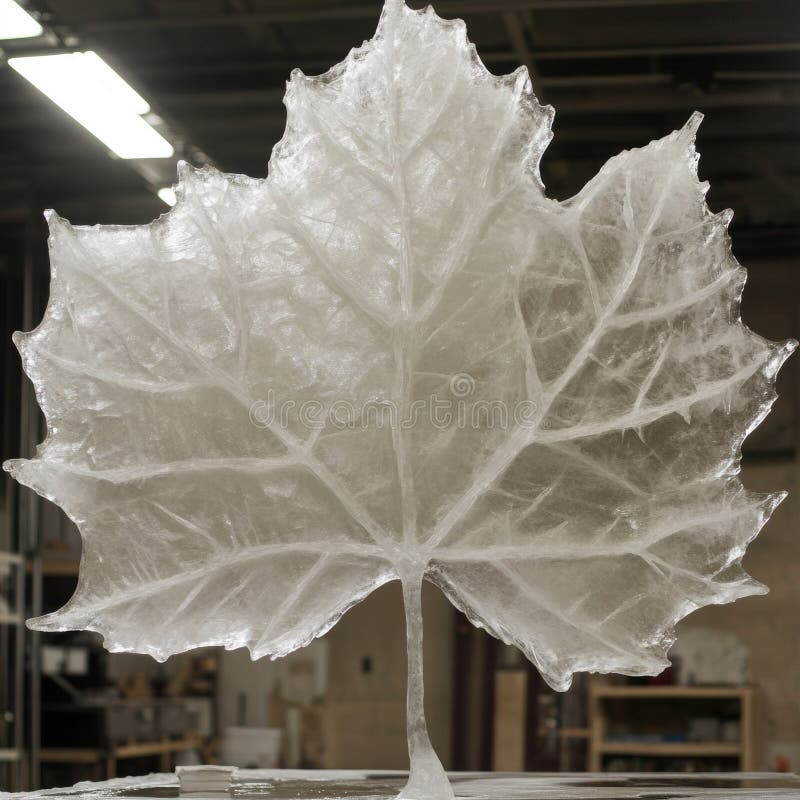 The Ice Sculpture Featuring a Maple Leaf and Pine Trees is Illuminated ...