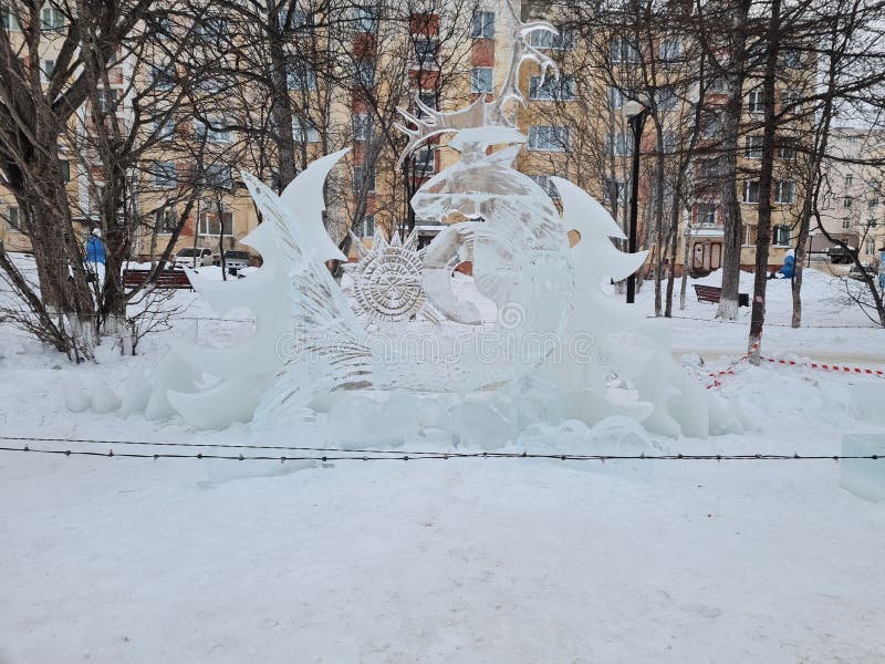 Ice Sculpture Ice Figures Winter Fairy Tale Ice Dragon Stock Photo ...