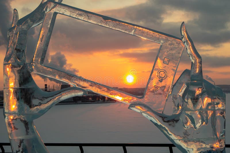 Ice sculpture hands stock image. Image of telephone - 211900577