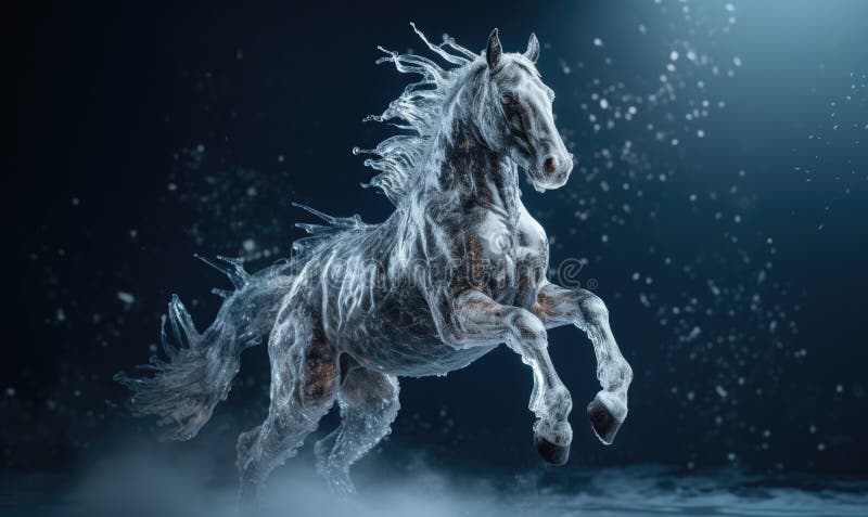 Ice Sculpture of Horse in Dynamic Pose. Beautiful Horse Ice Figure ...