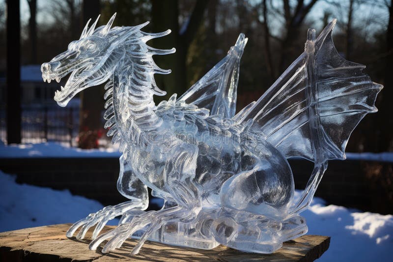 Ice Sculpture of a Mythical Creature Stock Image - Image of cold ...