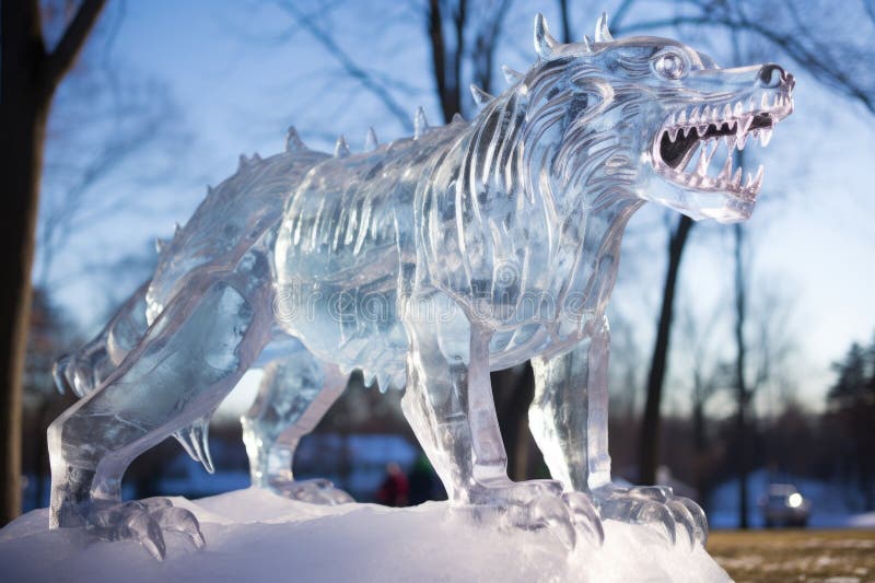 Ice Sculpture of a Mythical Creature Stock Photo - Image of carving ...