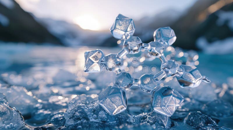 Ice Sculpture in the Shape of a Carbon Molecule Melting, Symbolizing ...