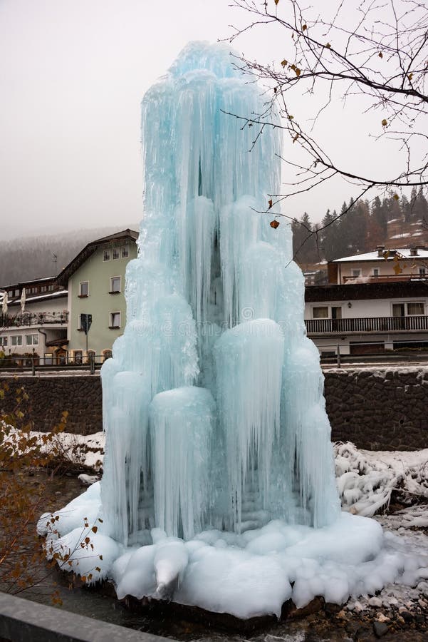 Ice Sculpture in Winter, Frozen Fountain Stock Photo - Image of nature ...