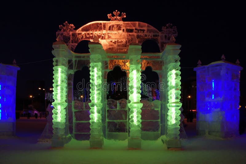 Ice sculptures at night stock photo. Image of sculpture - 13071072
