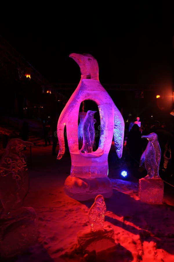Ice Sculptures Winter Night Editorial Image - Image of travel, water ...