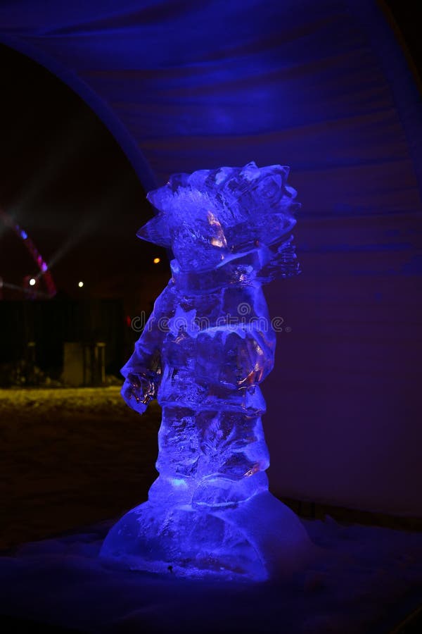 Ice Sculptures Winter Night Editorial Stock Image - Image of snow ...