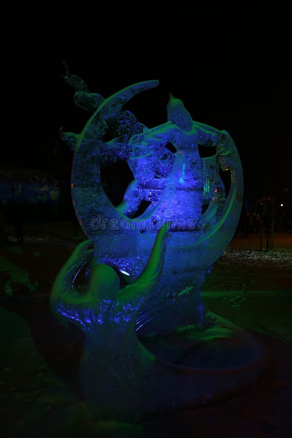 Ice Sculptures Winter Night Editorial Photography - Image of concepts ...