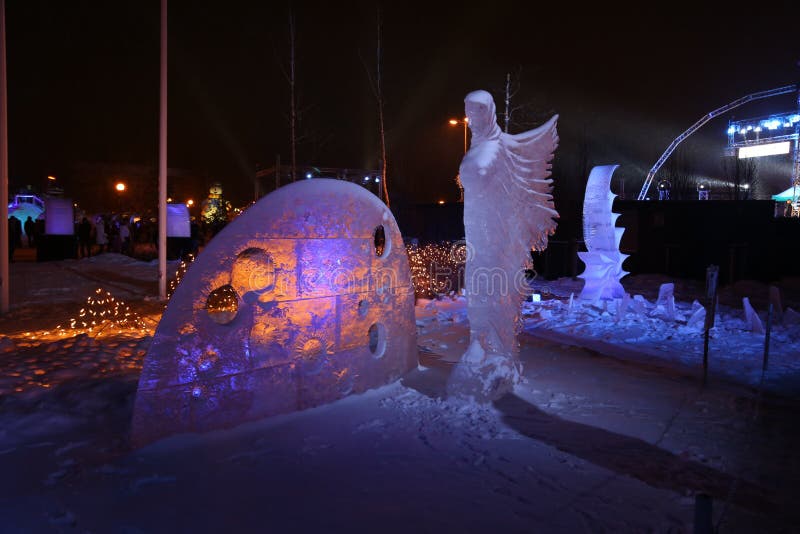 Ice Sculptures Winter Night Editorial Stock Photo - Image of arctic ...