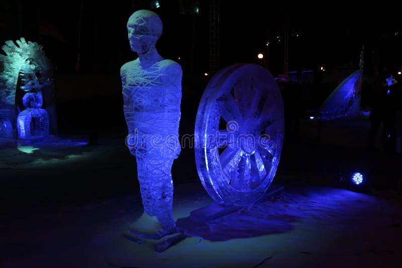Ice Sculptures Winter Night Editorial Stock Image - Image of winter ...