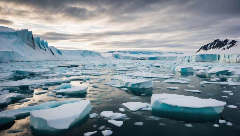 Ice Sheets Melting in the Arctic Ocean or Waters. Generated with AI ...