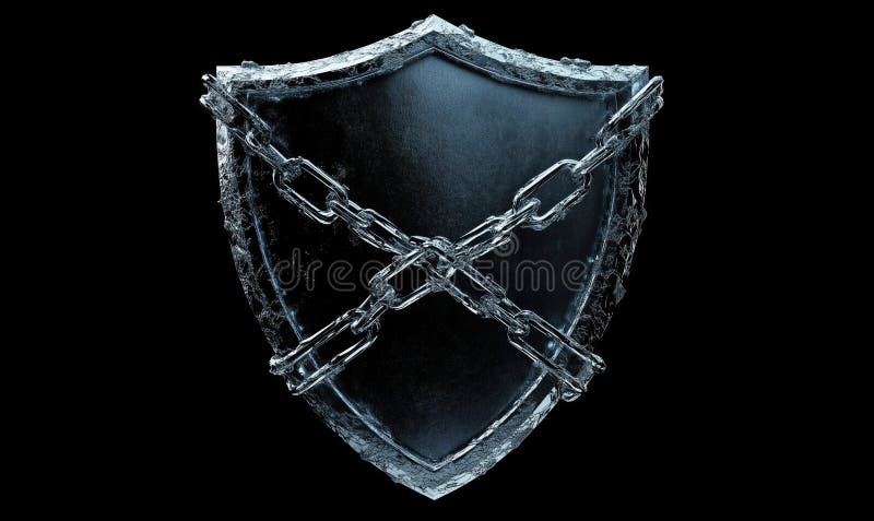 Ice Shield with Chains, Dark Background, Intricate Design, Protective ...