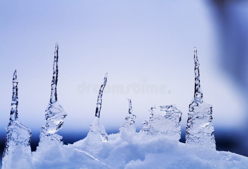 Ice Shimmering Icicles Sticking Out from the White Snow Stock Image ...
