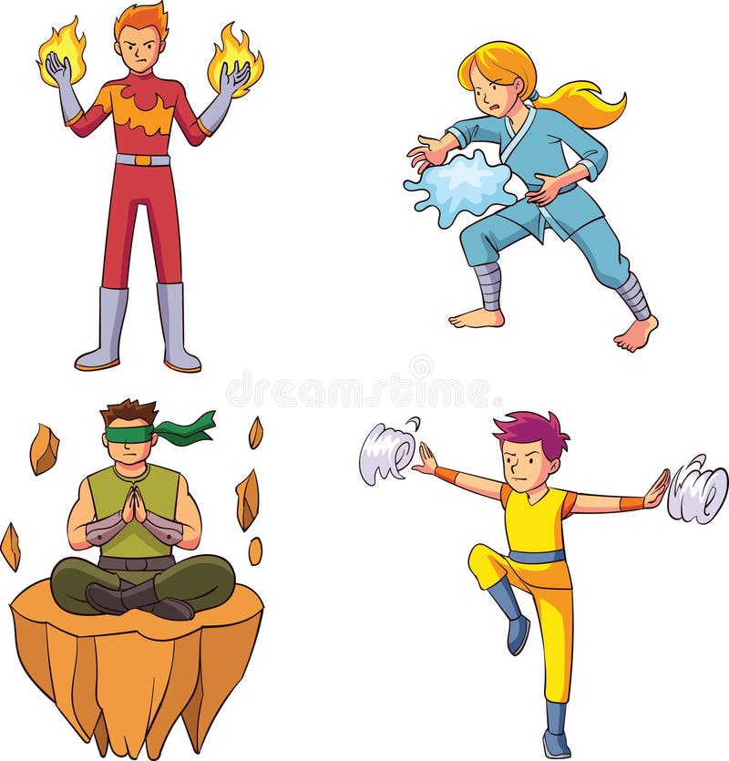 Heroes with the Power of Four Elements Stock Vector - Illustration of ...