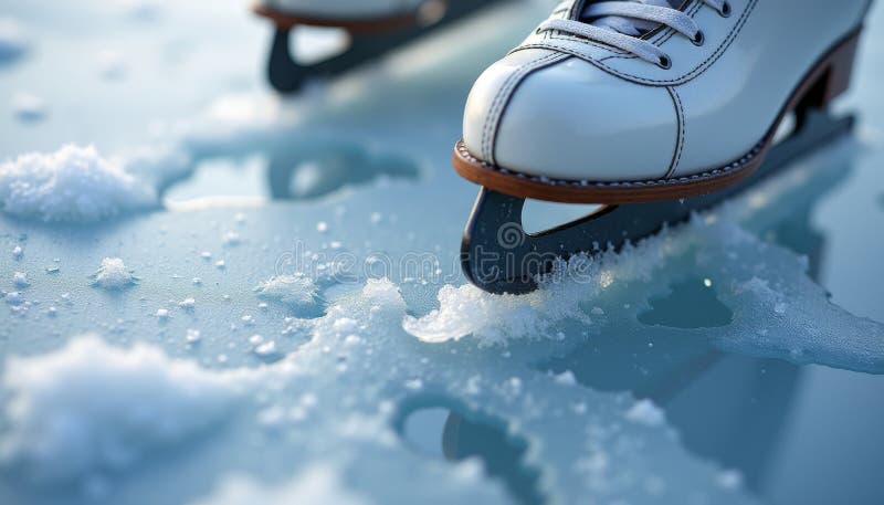 Ice Skate Blade on Frosty Ice Surface with Snowflakes Stock Image ...